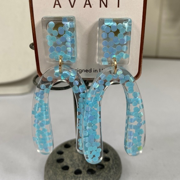 Avant | Jewelry | Blue Confetti Horseshoe Style Earrings | Poshmark